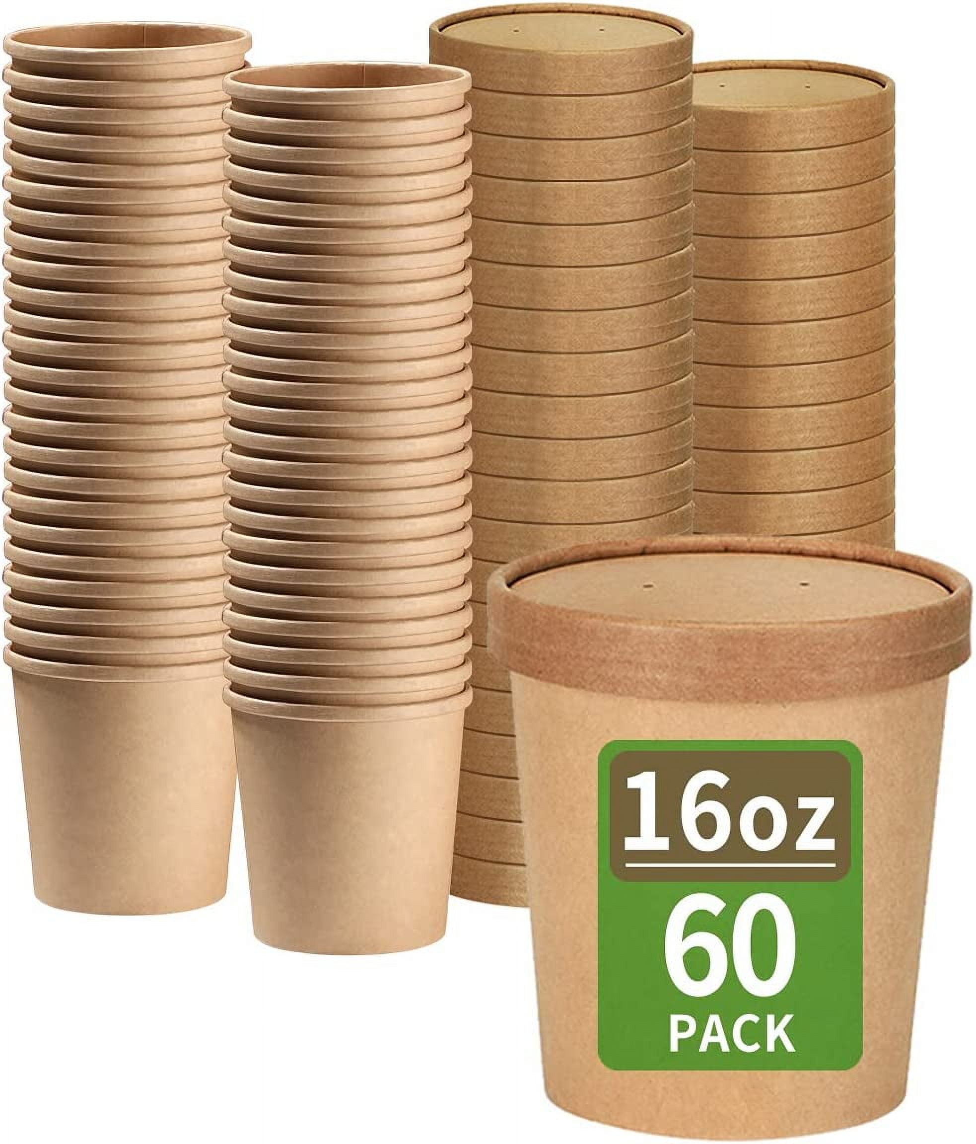 60 Pack 16 oz Paper Food Containers with Lids, Ice Cream Pint ...
