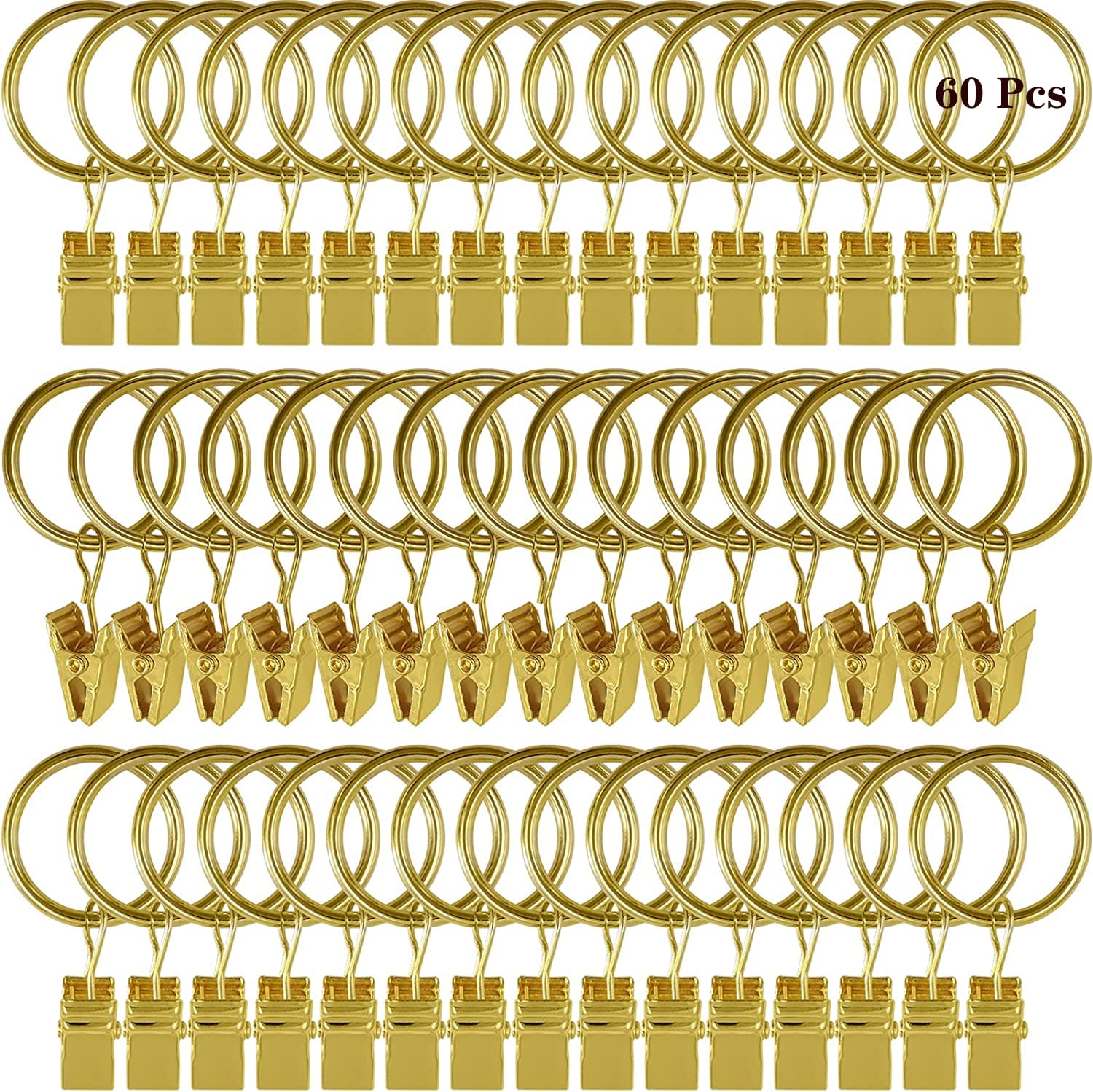 60 Pack Decorative 1in Curtain Ring Hooks with Clips, Rustproof Vintage ...