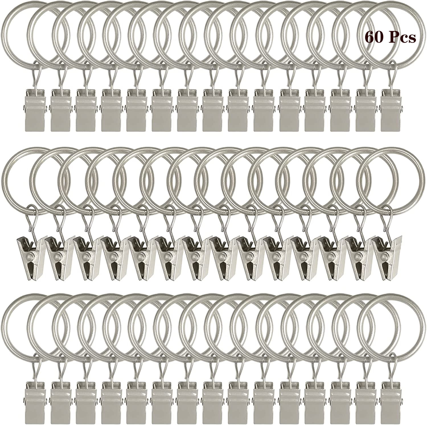 Walmart 60-Pack 1in Easy Glide Window Curtain Rings with Clips ...