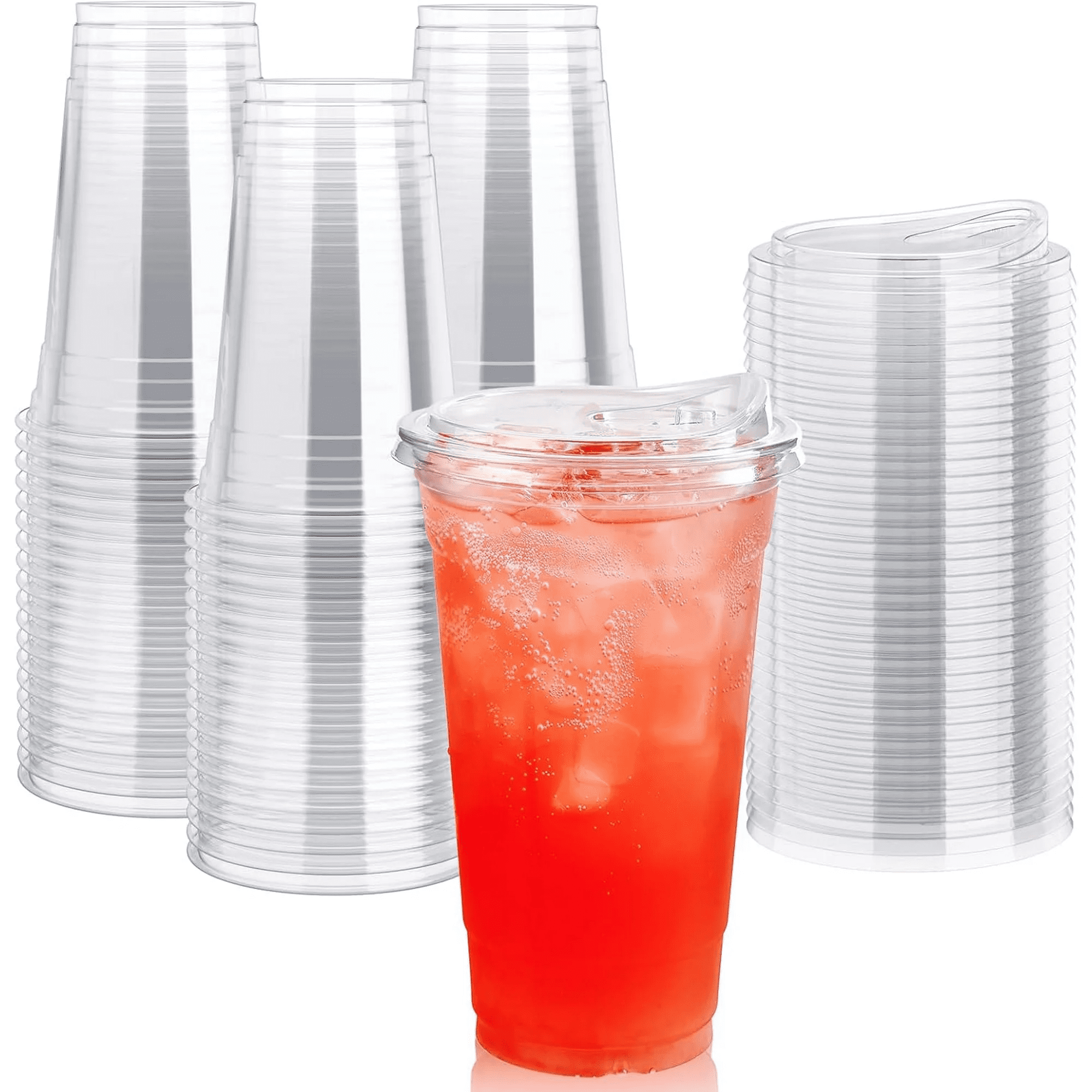 60 Pack 24 Oz Clear Plastic Cups With Strawless Sip Through Lids ...