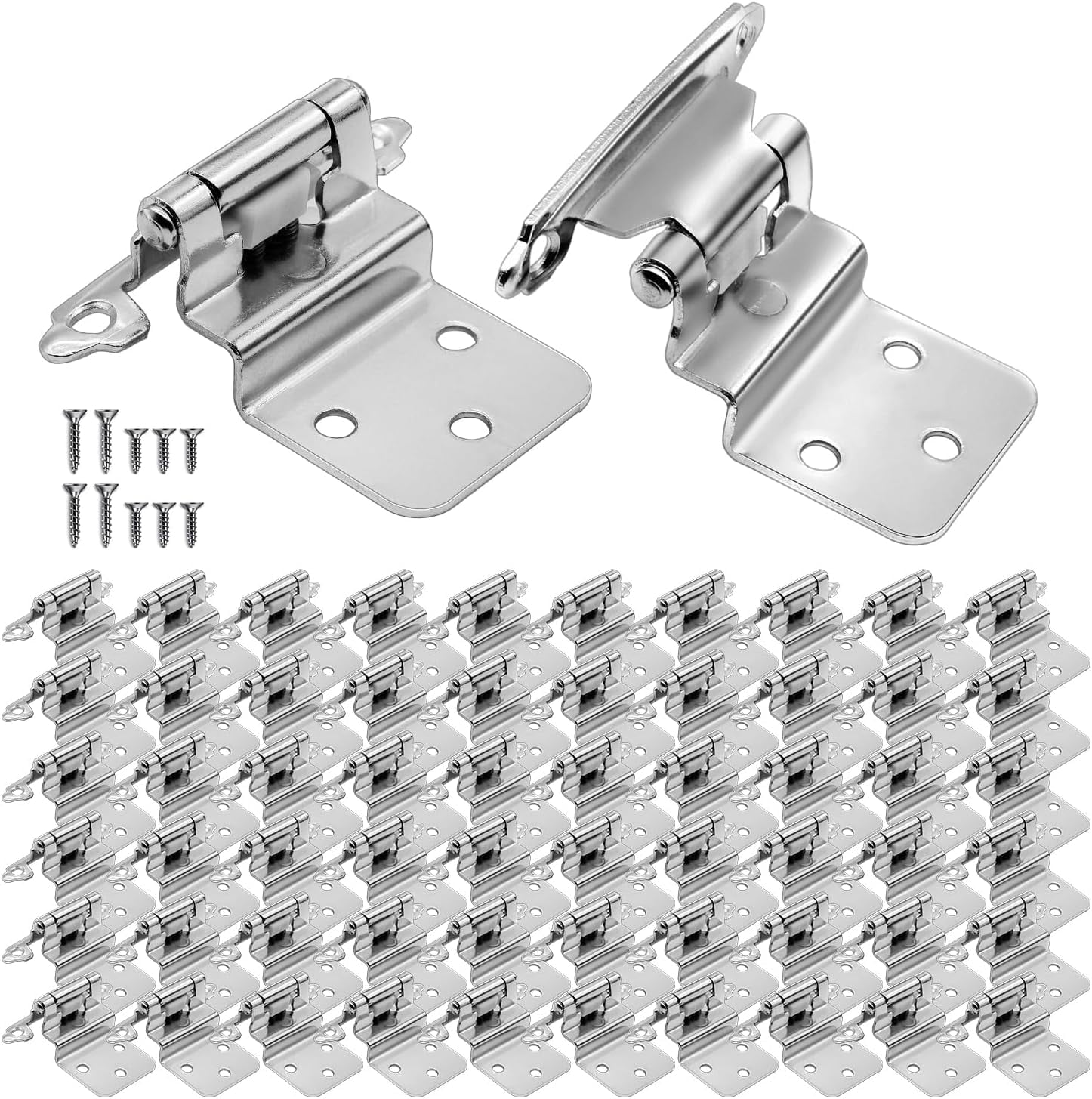 60 Pack 30 Pairs Brushed Nickel Self Closing Cabinet Door Hinges - 3/8 ...