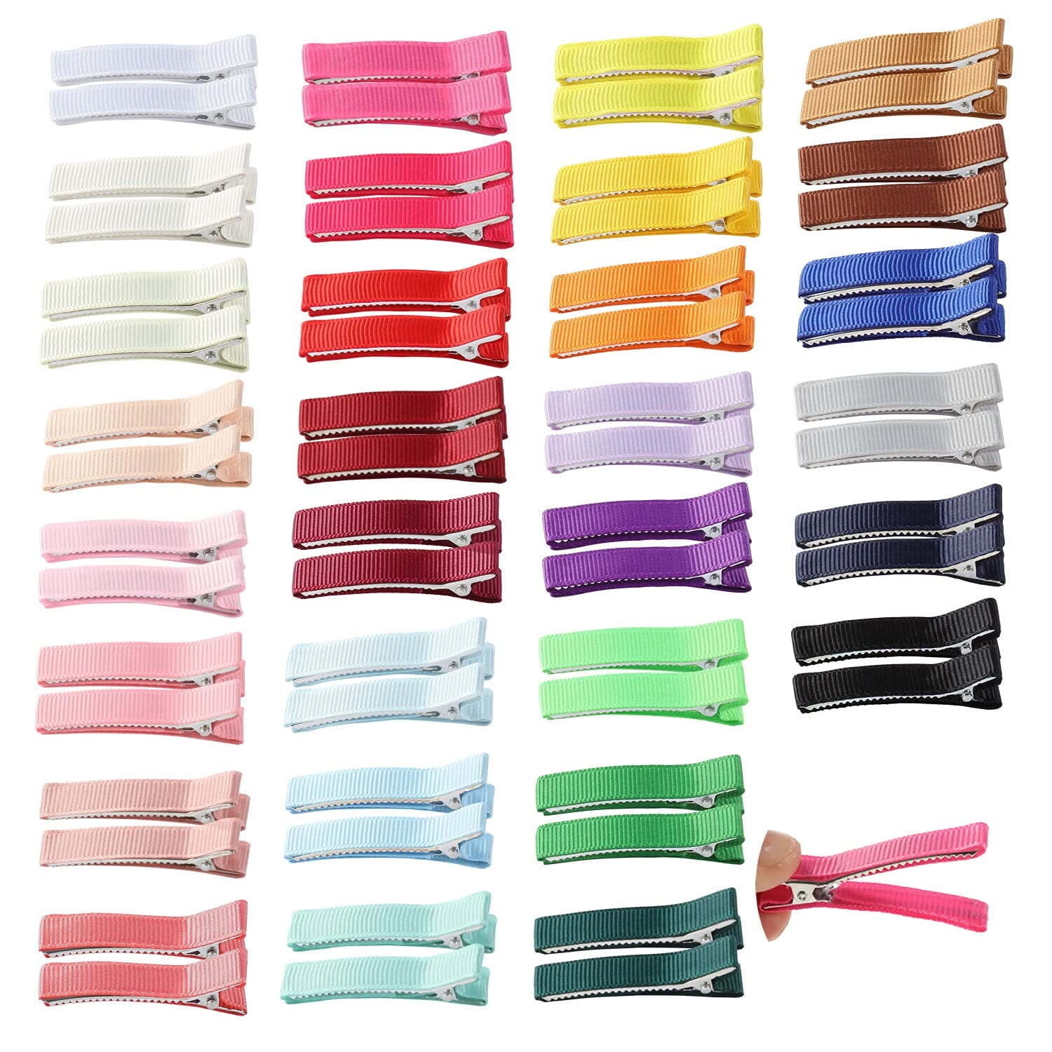 60 Pack/30 Pairs Solid 2 Inch Grosgrain Ribbon Fabric Covered Fully Lined Alligator Hair Clips ...
