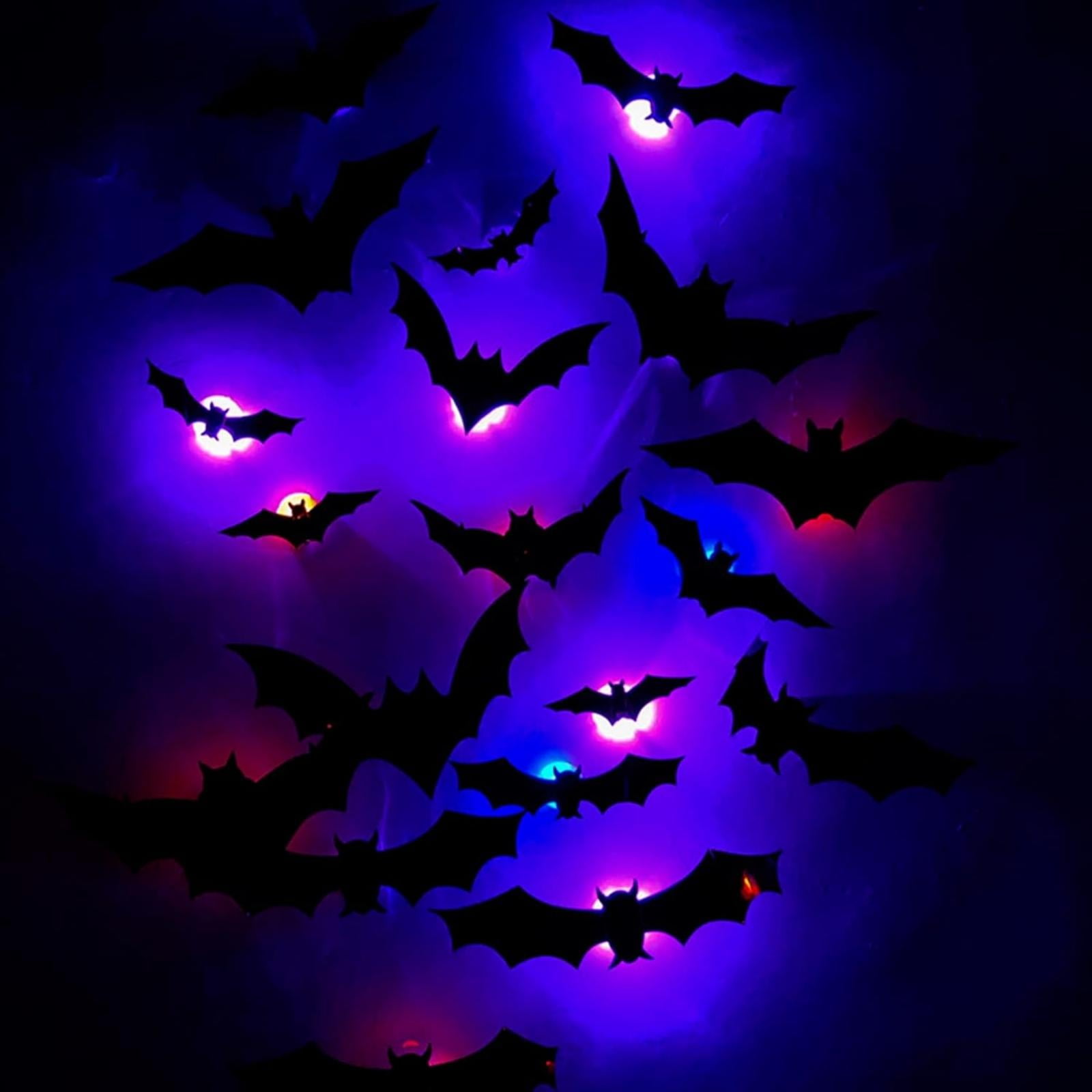 60 Pack 3D Bat Design LED Decoration, Halloween Lighted Stickers Decor ...