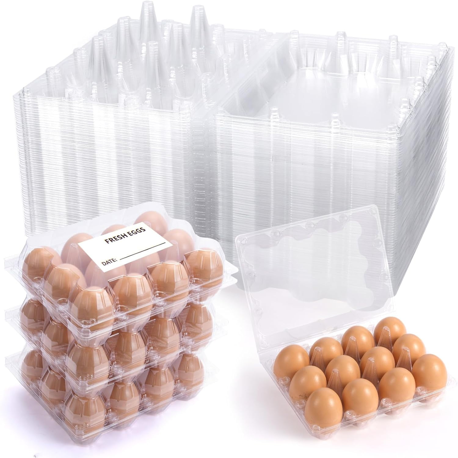 60 Pack 3x4 Clear Plastic Egg Cartons Cheap Bulk 12 Count, Reusable ...