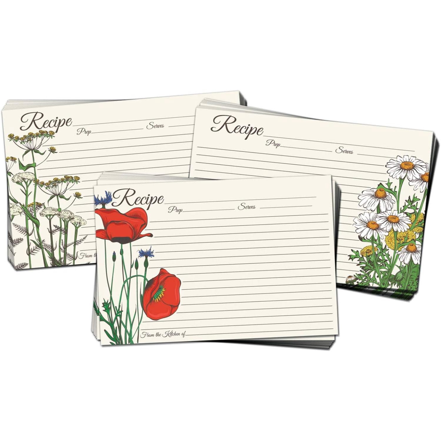 60 Pack 4x6 Double Sided Floral Recipe Cards | Blank Vintage Retro ...