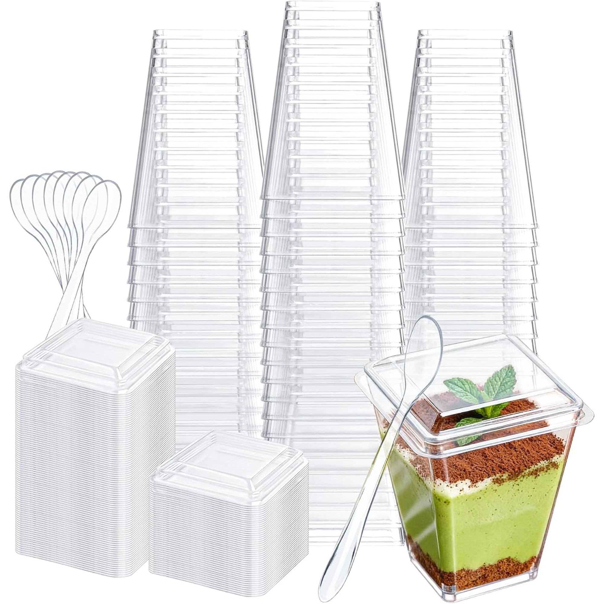 60 Pack 5 oz Plastic Dessert Cups with Lids and Spoons, Clear Mini ...