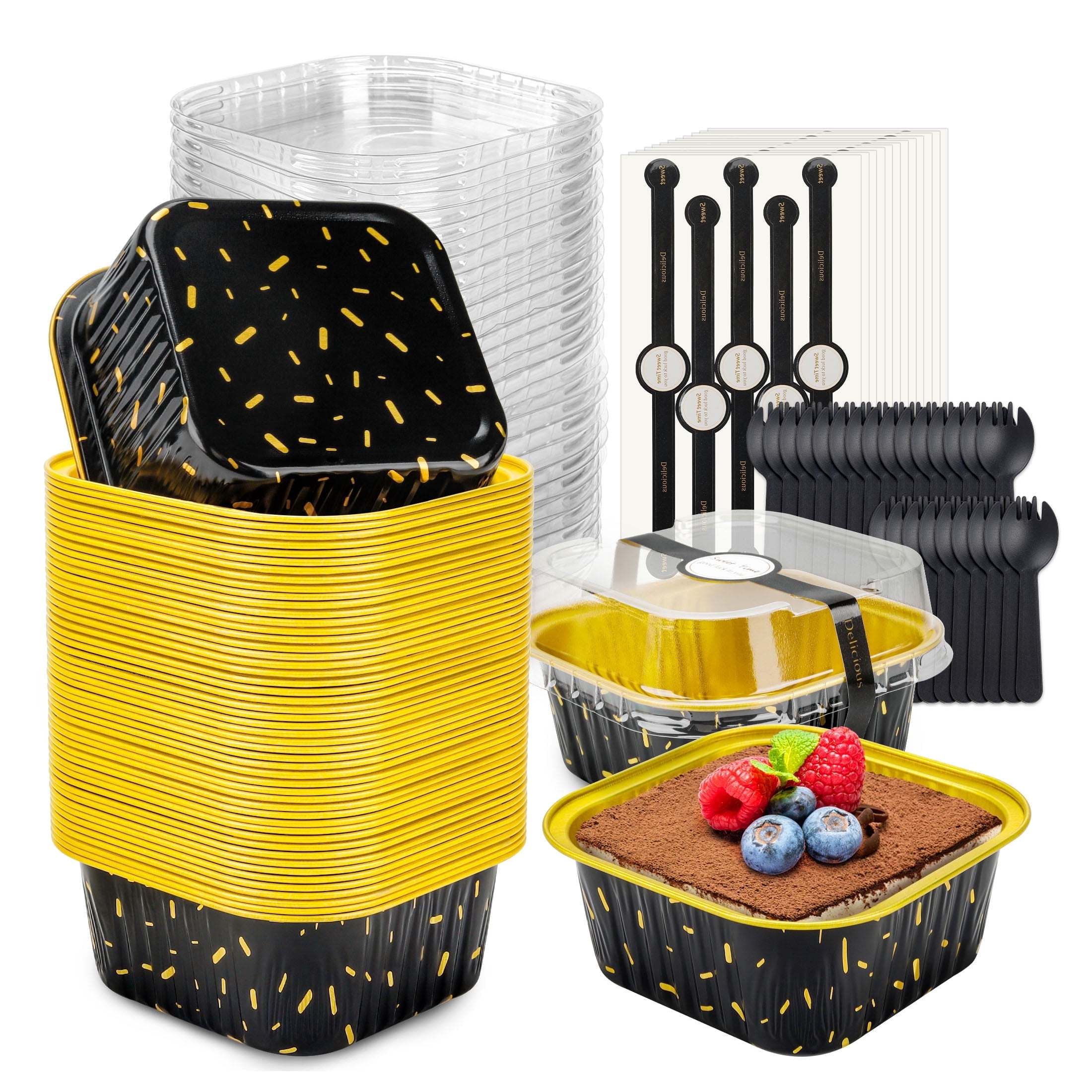 60-Pack 5OZ Mini Cake Pans with Lids, Square Aluminum Pie Tins & Flan ...