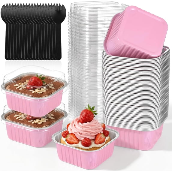 60 Pack 5oz Mini Cake Pans with Lids Aluminum Foil Square Baking Cups 3 ...