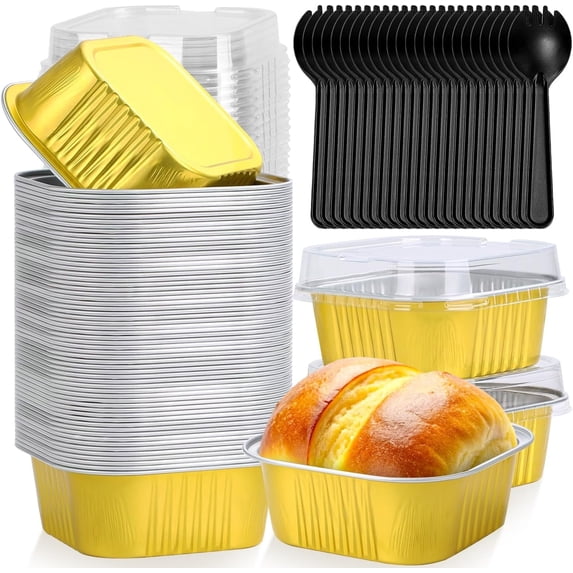 60 Pack 5oz Mini Disposable Cake Pans with Lids, Aluminum Foil Square ...