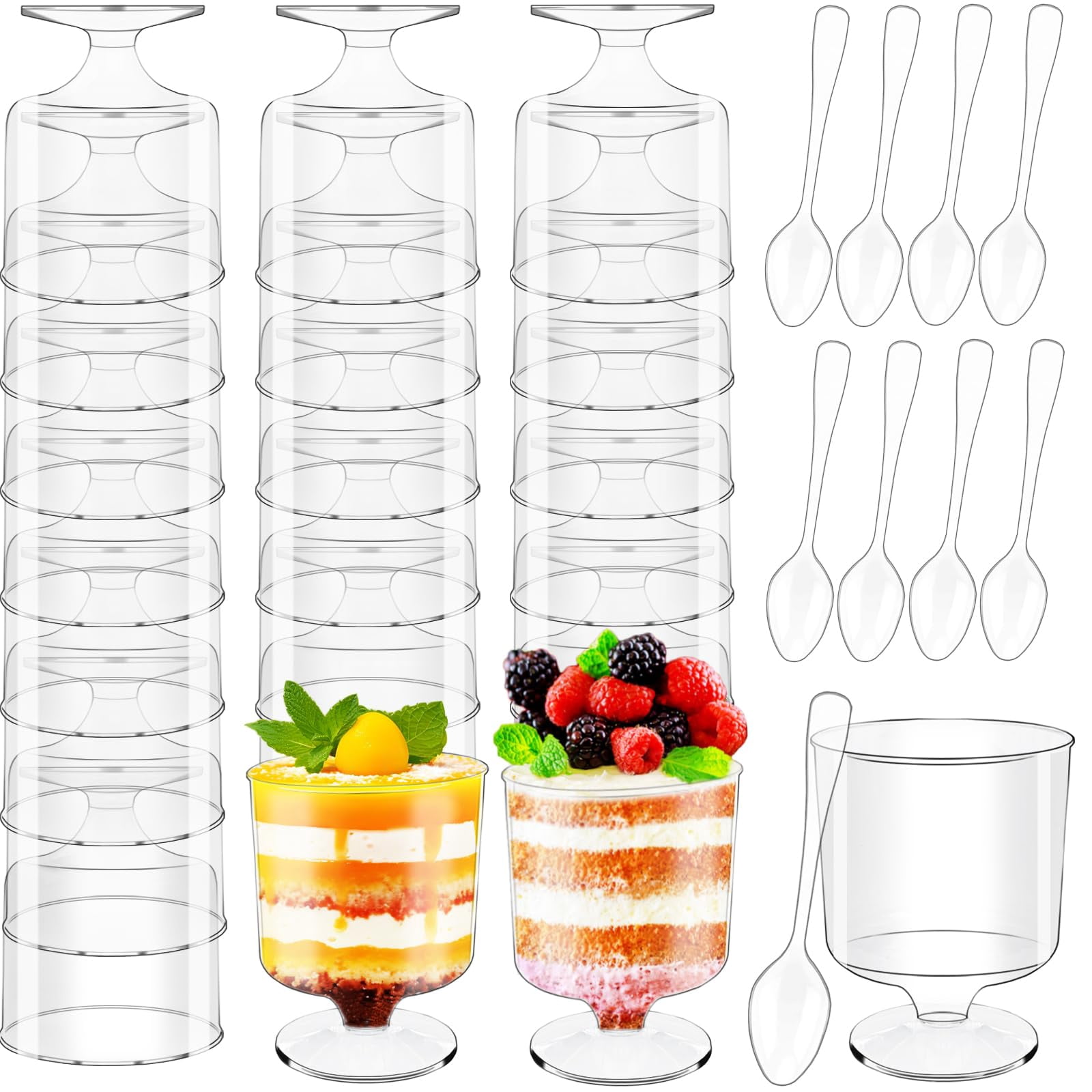 60 Pack 5oz Plastic Cups with Spoons, Disposable Round Serving Goblets ...