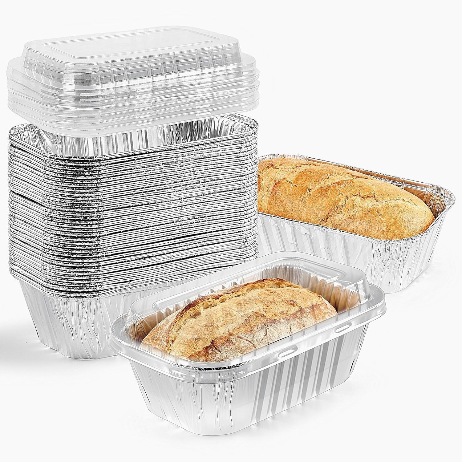 60 Pack 6"x3.5"x2" Disposable Aluminum Loaf Pans with Chear Lids, 1 lb ...