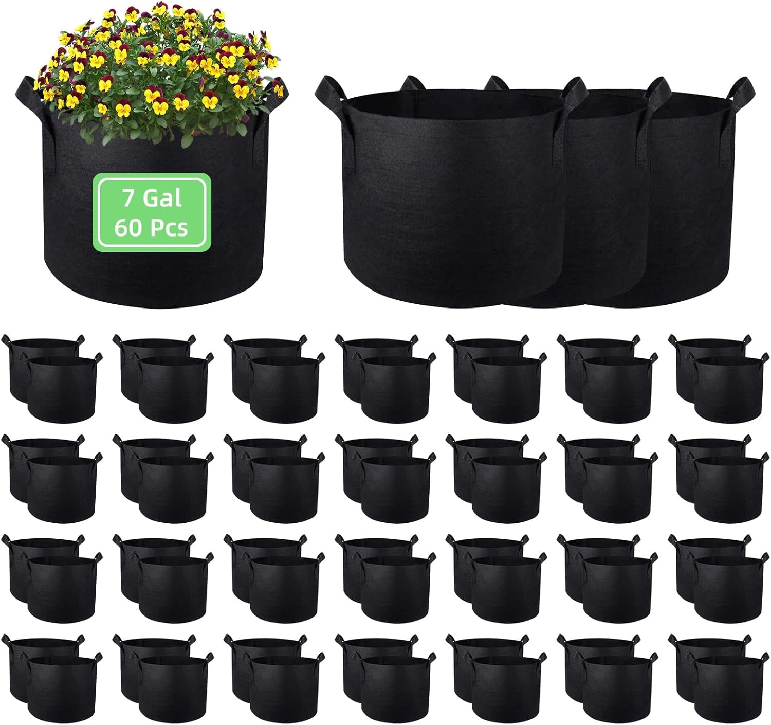 60 Pack 7 Gallon Garden Grow Bags, Fabric Planter Bags with Handles ...