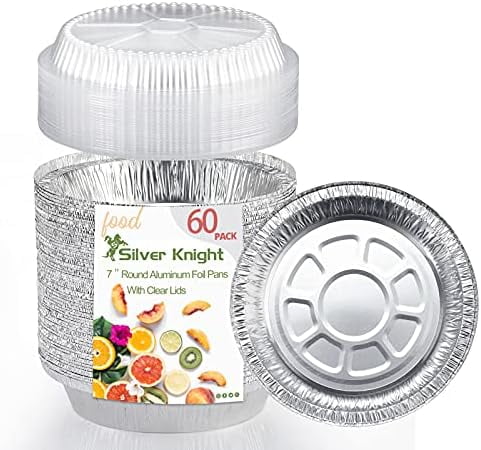 (60 Pack) 7-Inch Round Aluminum Pans Disposable with Plastic Dome Lids ...