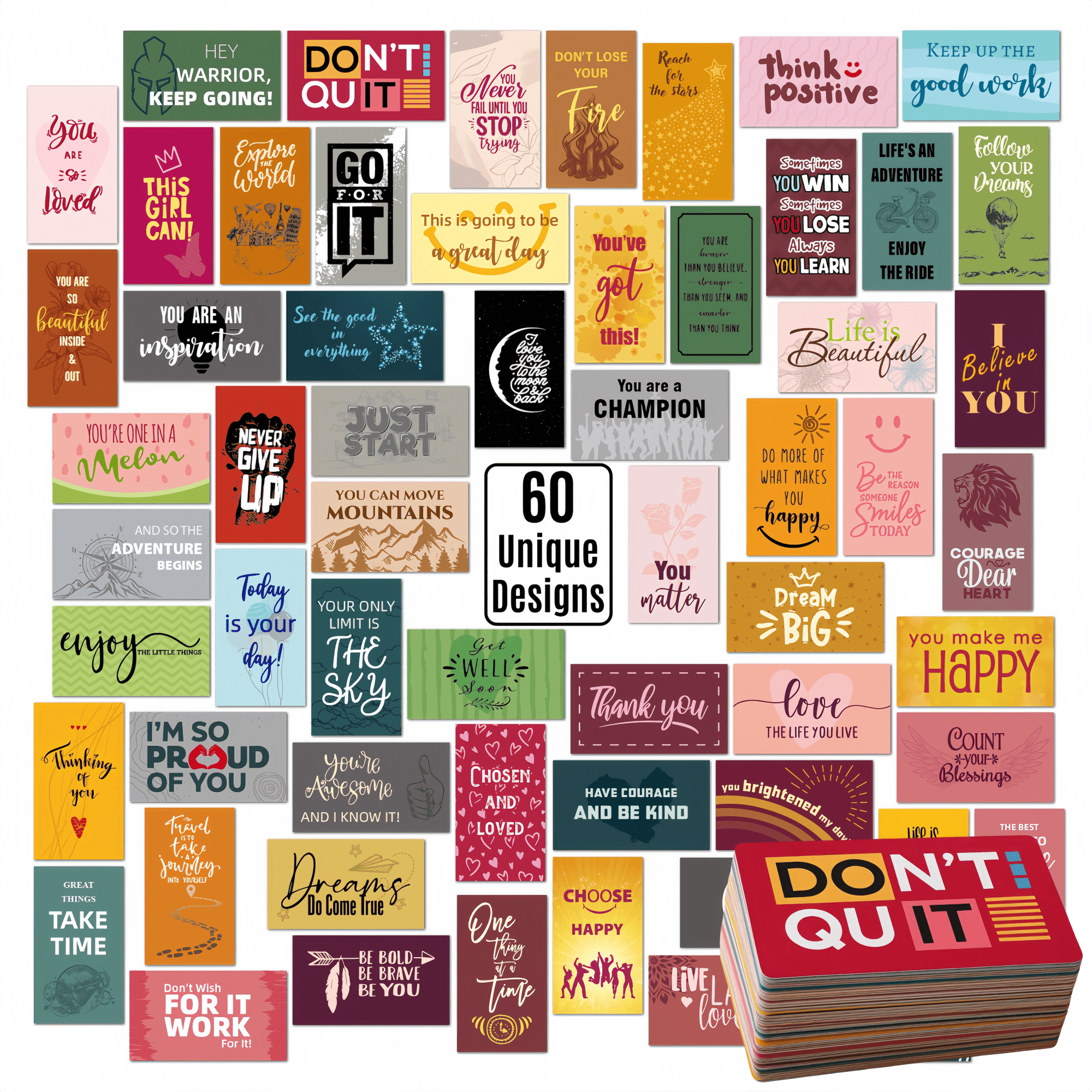 60 Pack Mini Greeting Cards with Positive Quotes – Inspirational ...