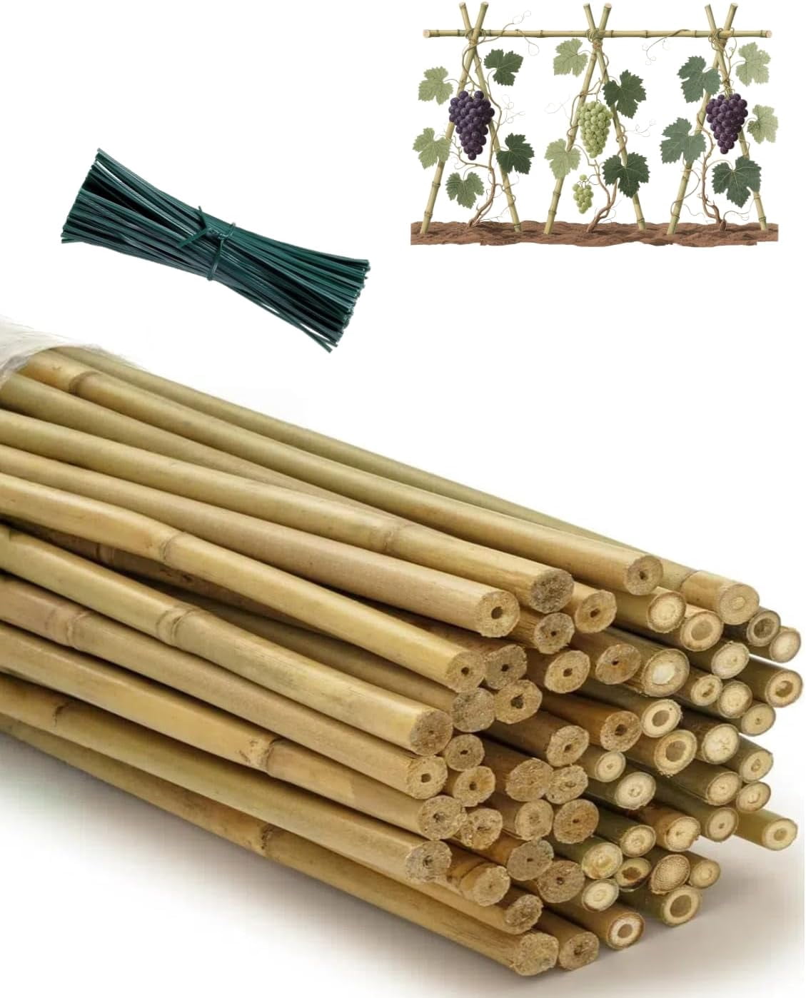 60 Pack Bamboo Plant Stakes 5 Feet with Twist Ties for Tomatoes ...