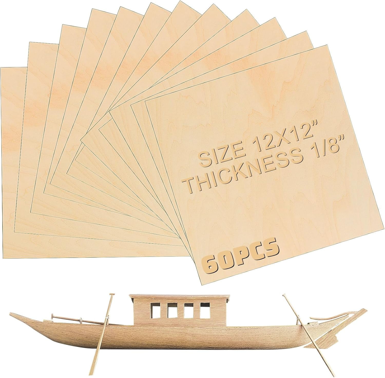 60 Pack Basswood Sheets 12"x12"x1/8", 3mm Thick Unfinished Square Wood ...