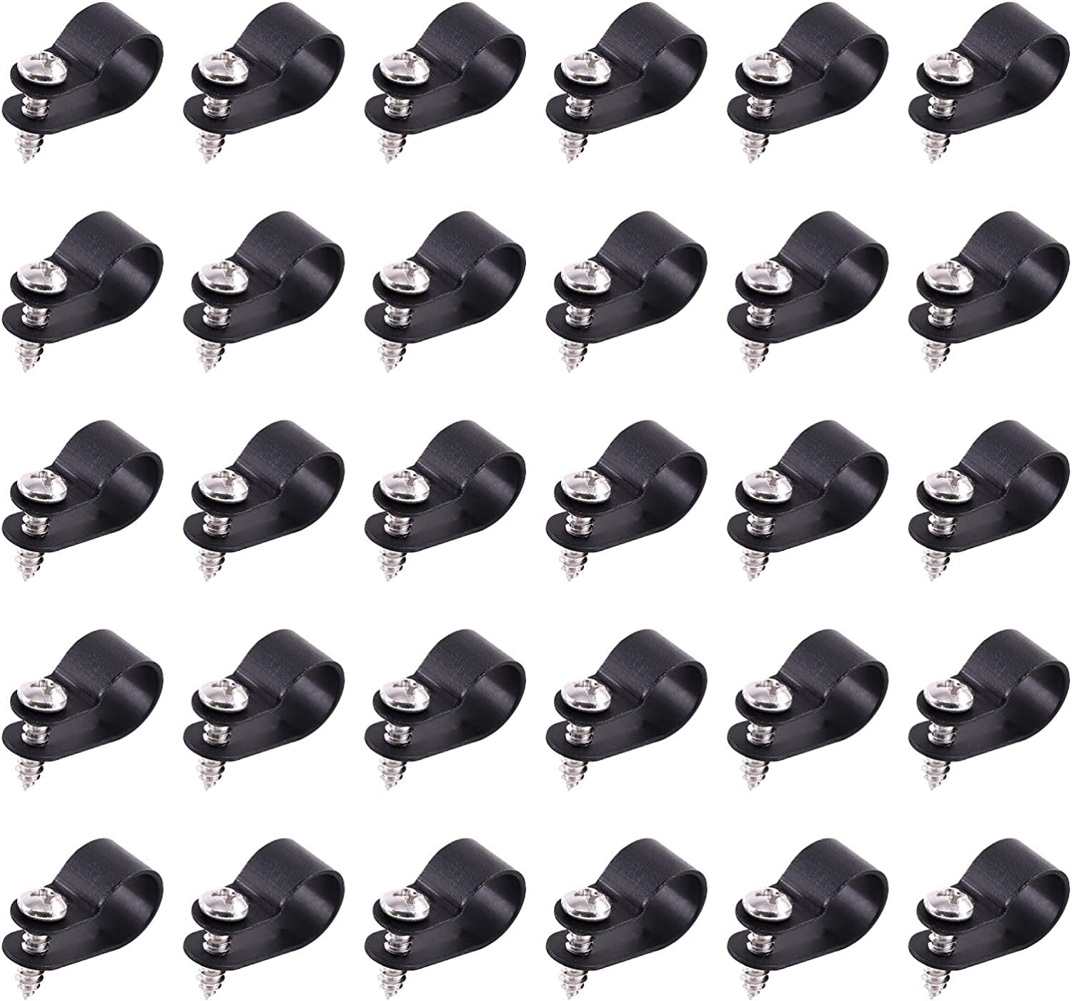 60 Pack Black 1/2 Inch Nylon Plastic R-Type Cable Clips Clamp Kit ...