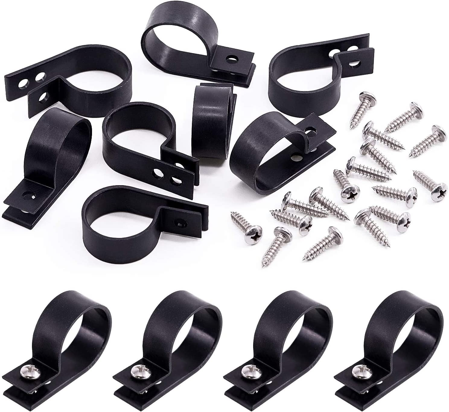 60 Pack Black 1 Inch Nylon Plastic R-Type Cable Clips Clamp Kit, Nylon ...