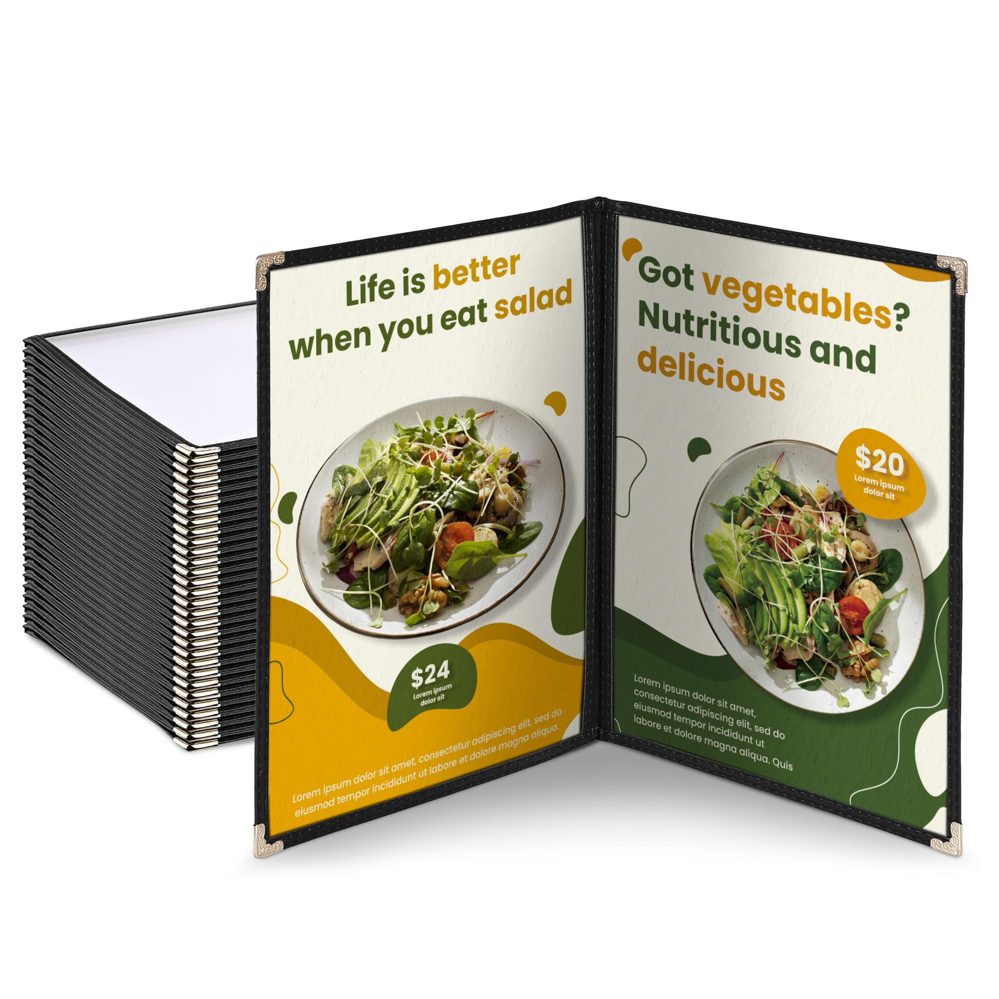 60 Pack Booklet Menu Covers 8.5x11 Inch, 3 Pages 6 Views, PVC ...