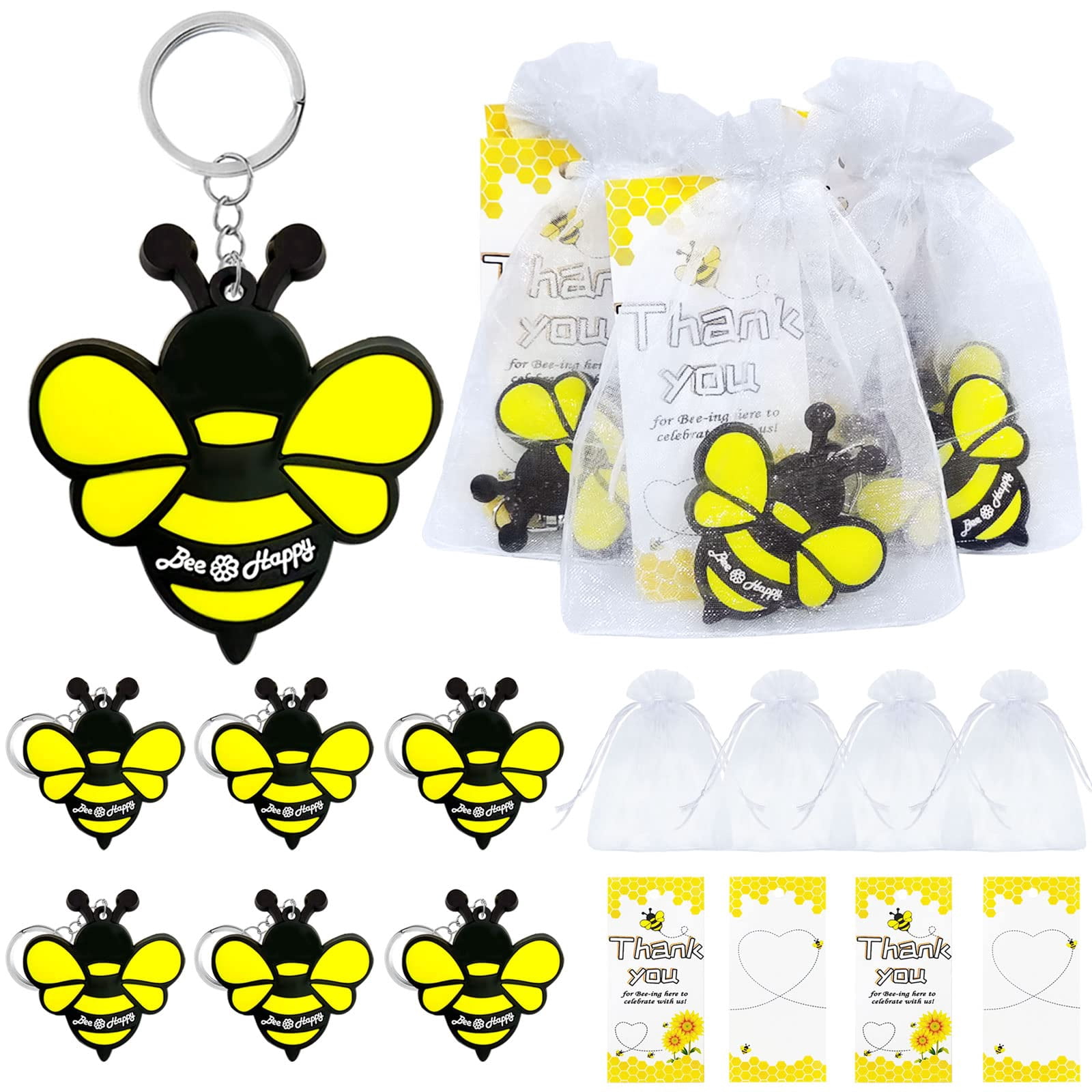 60 Pack Bumble Bee Keyring Pack including 20 Keychains, 20 Thank You ...