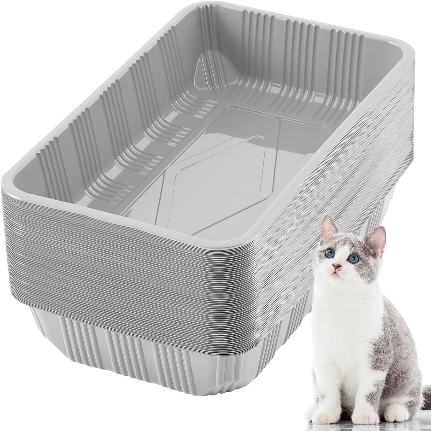 60 Pack Cat Disposable Litter Boxes Plastic Kitty Litter Trays ...