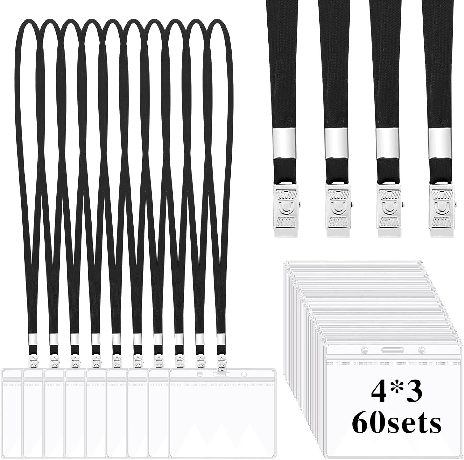 60 Pack Clear Name Tags Holder and Lanyards, Reusable Lanyard with ...