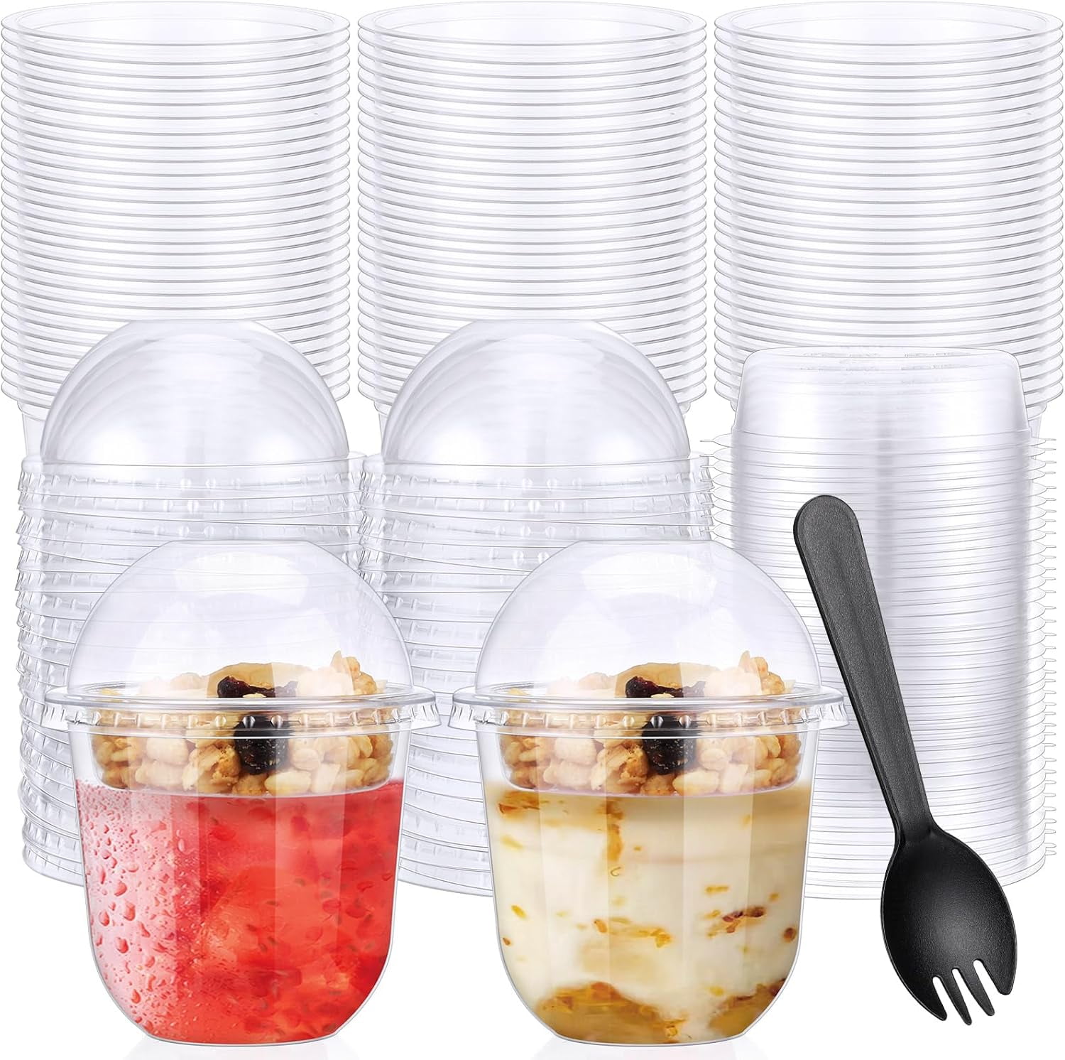 60 Pack Clear Plastic Parfait Cups with Dome Lids No Hole Disposable ...