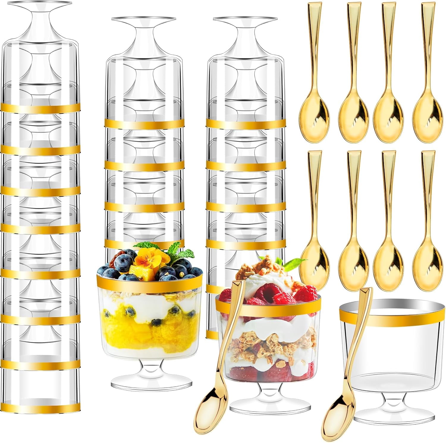 60 Pack Dessert Cups with Spoons,5oz Clear Plastic Dessert Parfait Cups ...