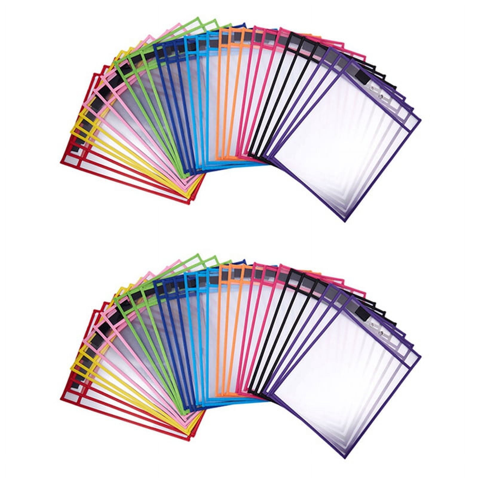 60 Pack Dry Erase Pockets PVC Transparent Sewn Dry Erase File Bag ...