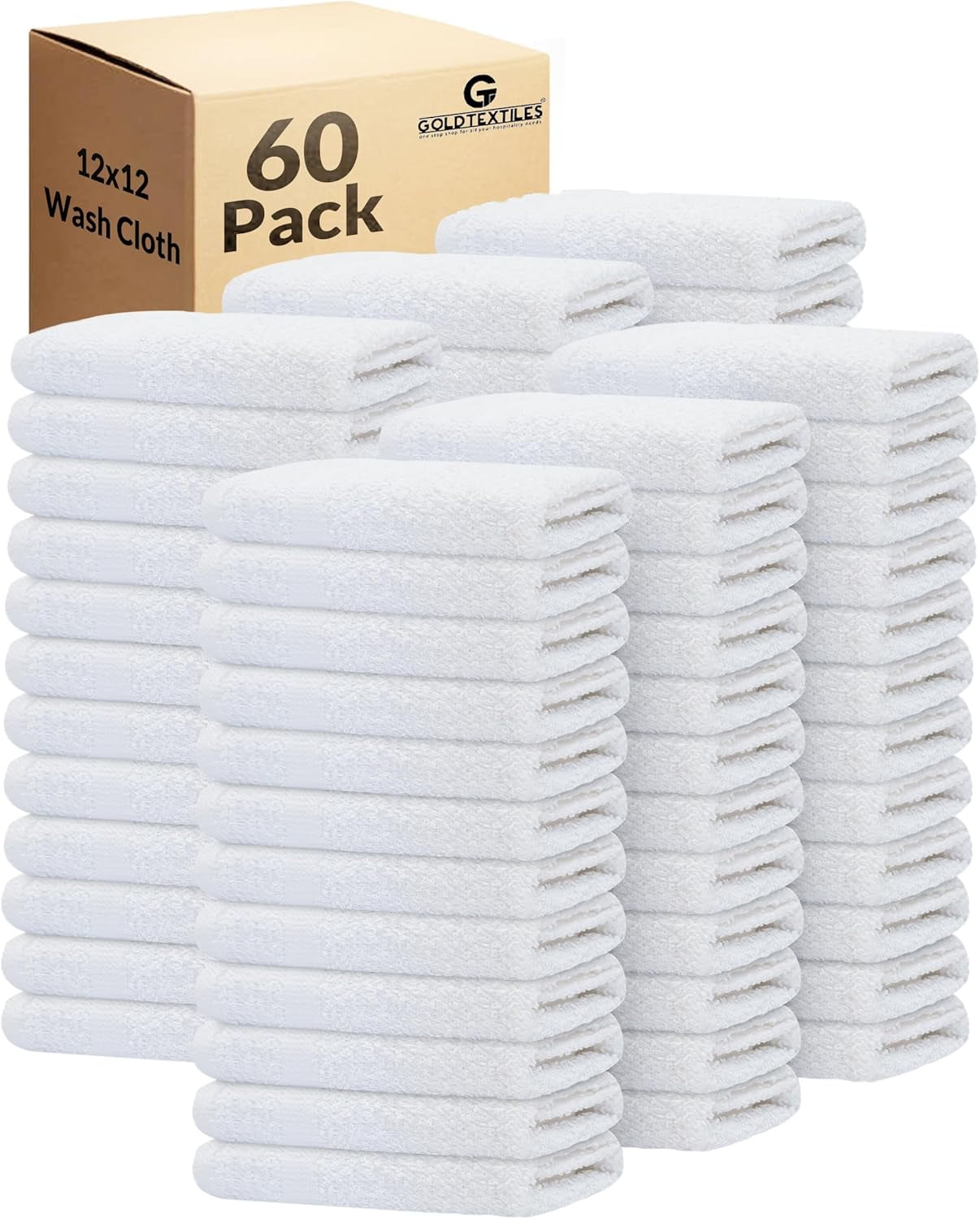 60 Pack Economy White Washcloths Set (12x12 inches) - Cotton Blend ...