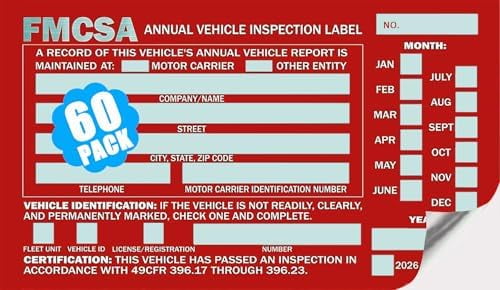 60 Pack Exterior Annual Vehicle Inspection Label, FMCSA Annual ...