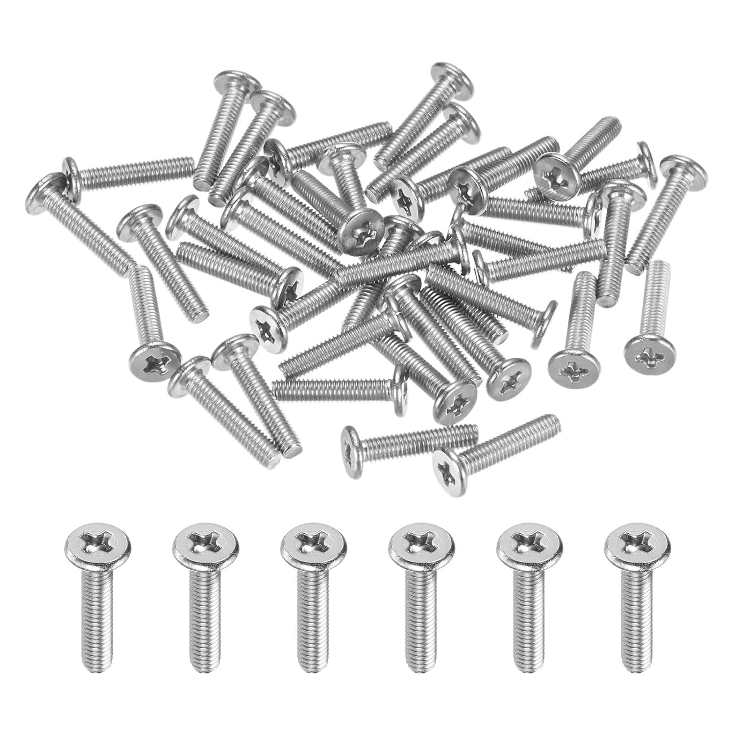 60-Pack Flat Head Machine Screws, M3x14mm 304 Stainless Steel Phillips ...