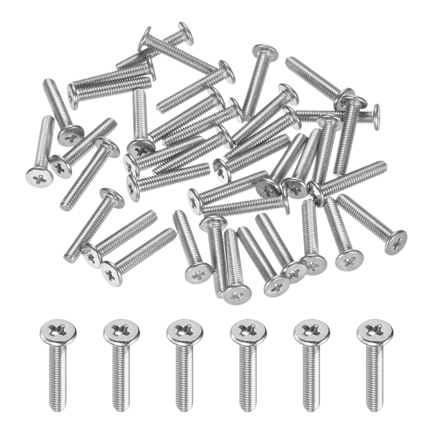 60-Pack Flat Head Machine Screws, M3x16mm 304 Stainless Steel Phillips ...