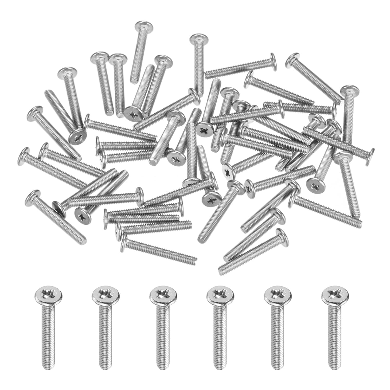 60-Pack Flat Head Machine Screws, M3x20mm 304 Stainless Steel Phillips ...