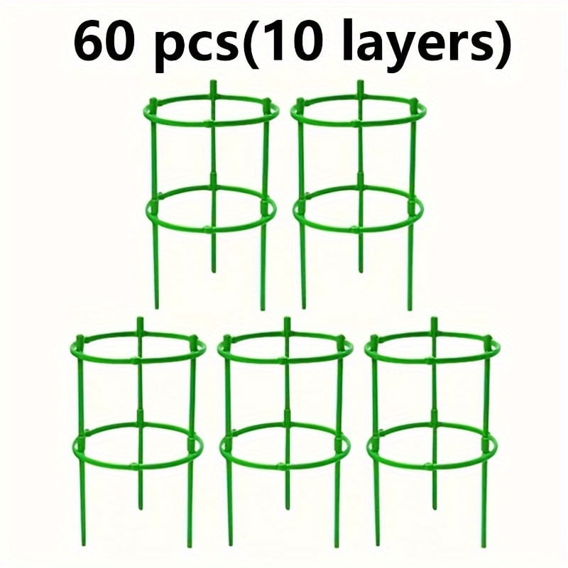 60-Pack Green Garden Plant Support Rings - Stackable 10-Layer Plastic ...