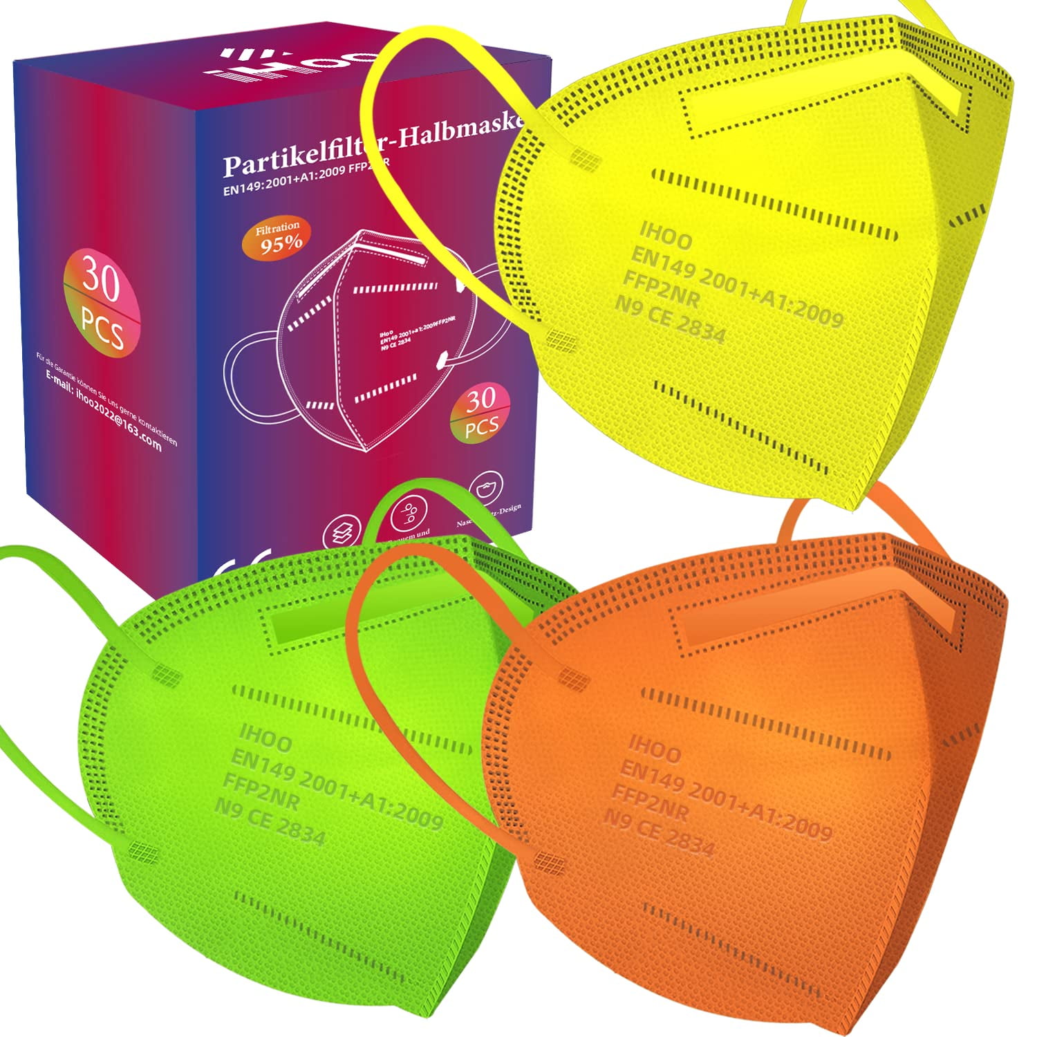 DR. MOXA KN95 Safety Masks, 60 Pack, Multicolor, 5-Layer, 95% Filter ...