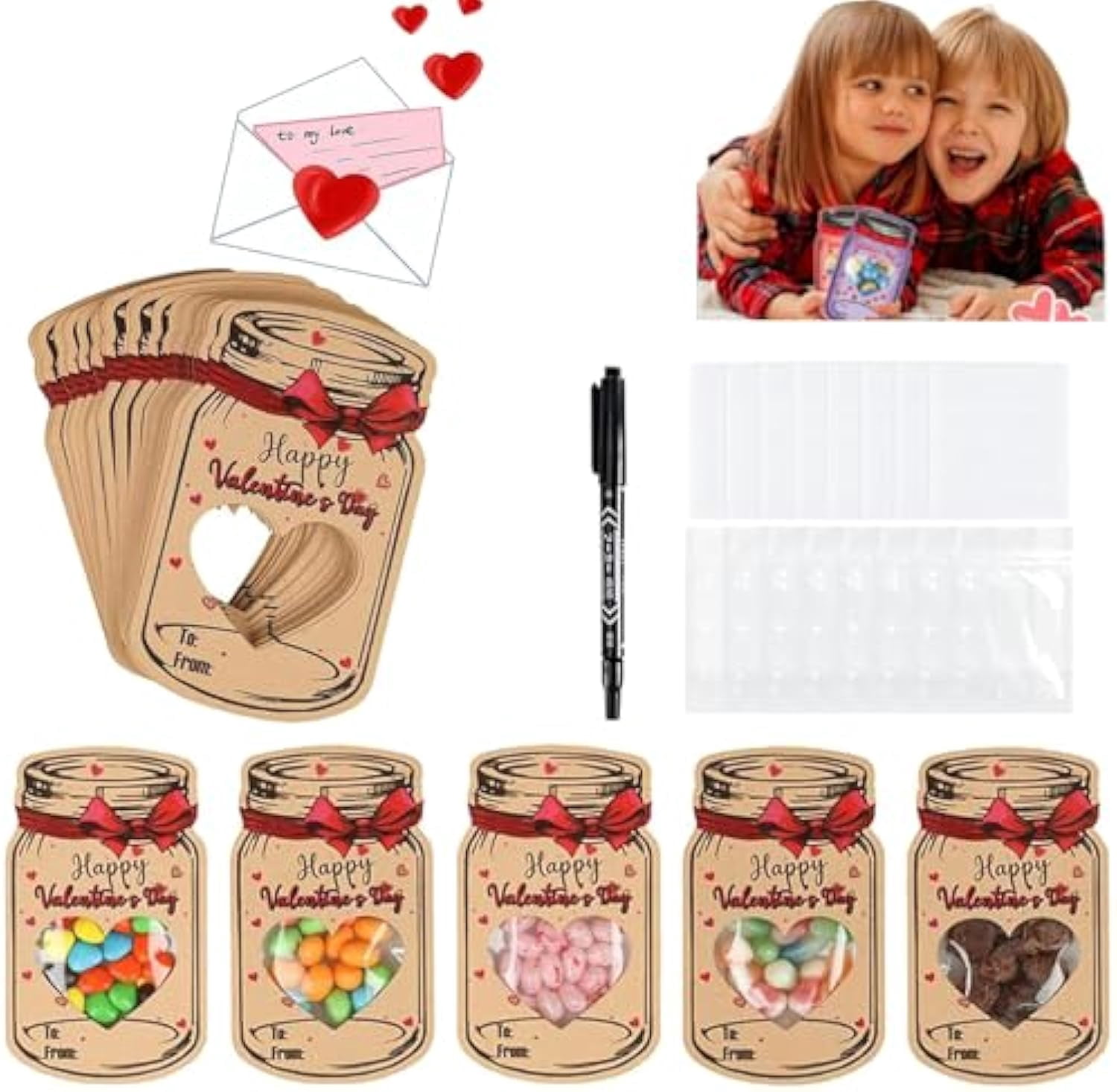 60 Pack Mason Jar Valentines Day Cards, Valentine Mason Jar Cards ...