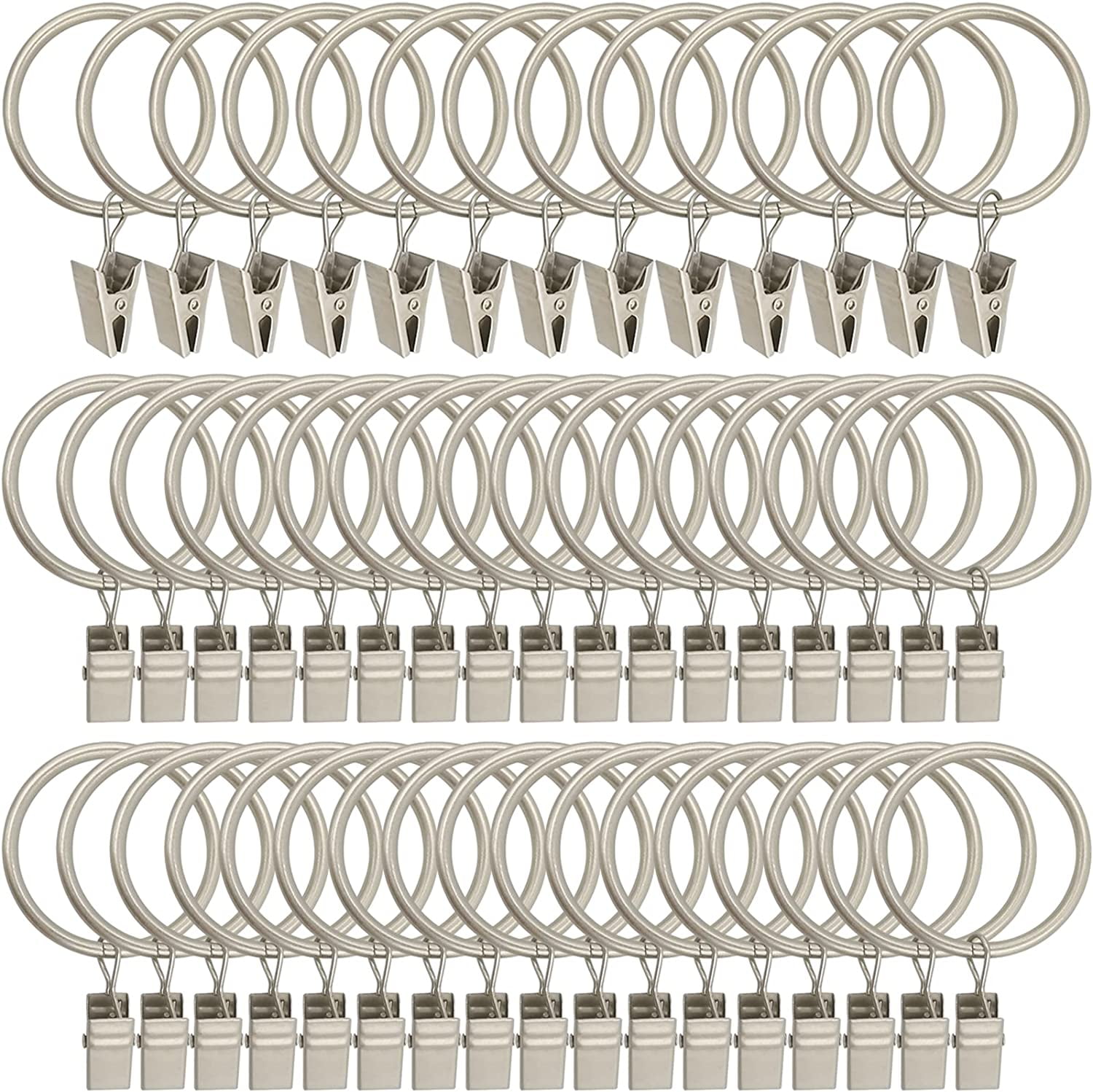 60 Pack Metal Curtain Rings with Clips, Curtain Clip Rings Hooks for ...