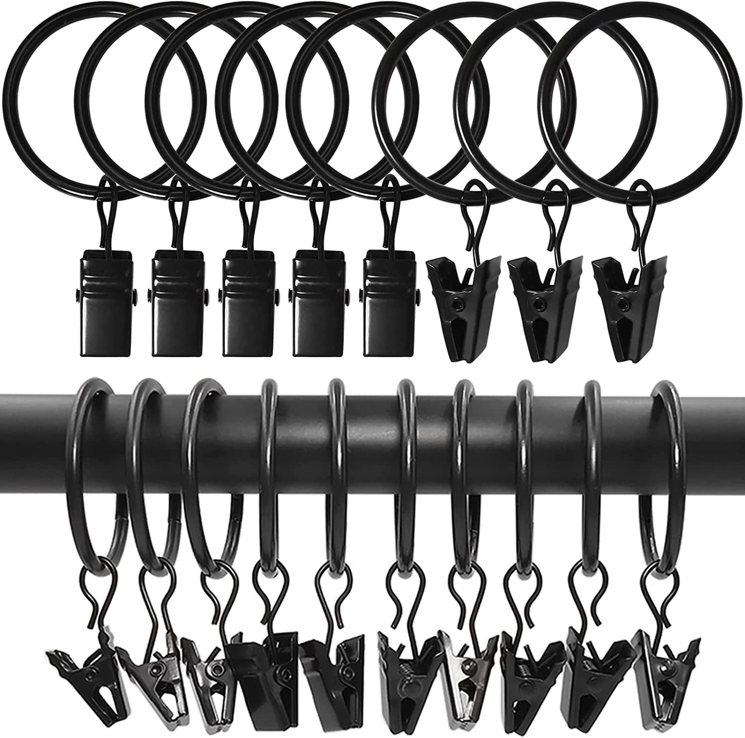 60 Pack Metal Curtain Rings with Clips, Curtain Clip Rings Hooks for ...