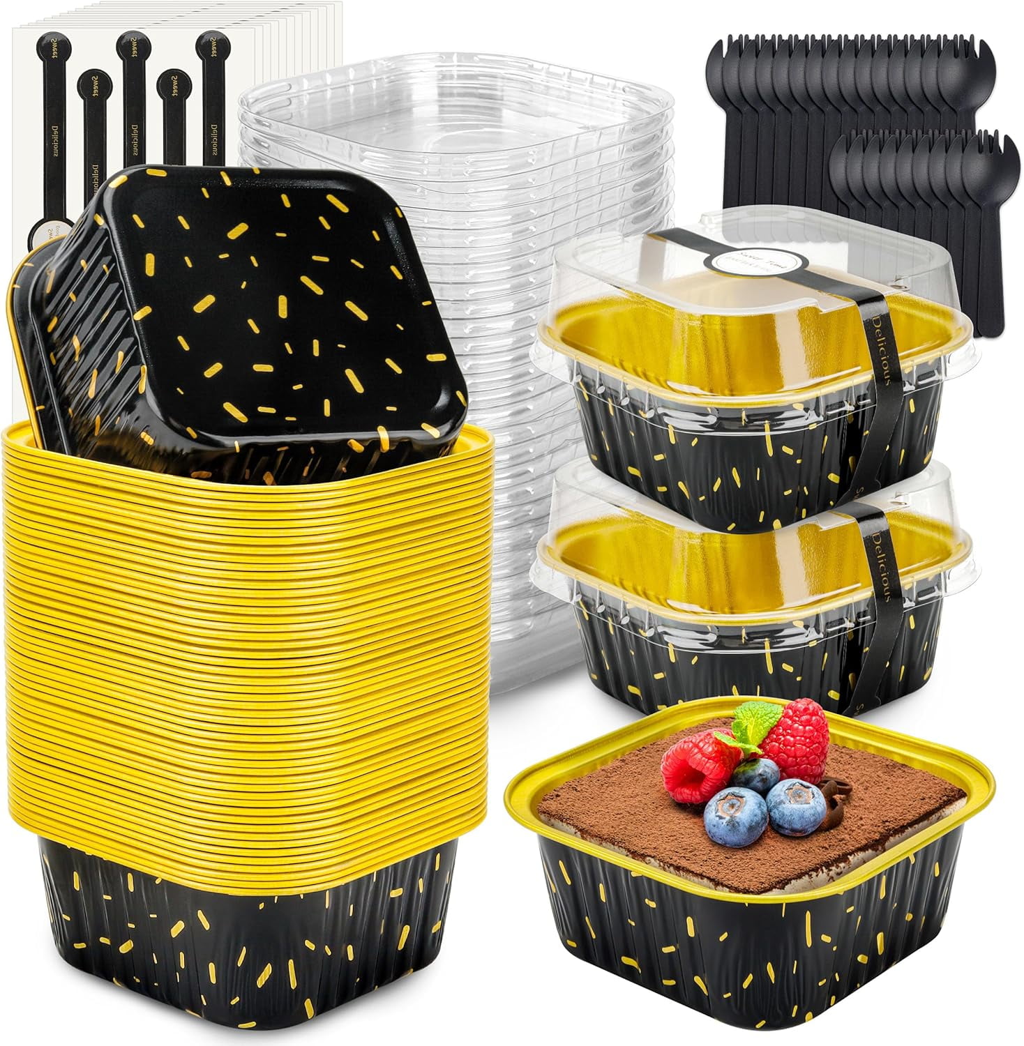 60 Pack Mini Cake Pans with Lids Square Mini Aluminum Pans Pie Tins ...