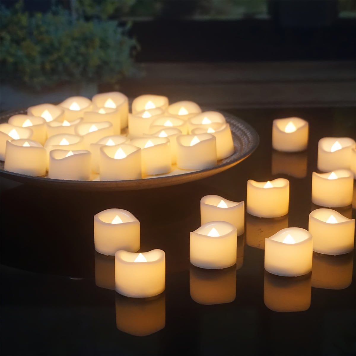 60 Pack Mini Flameless Votive Candles: LED Tea Lights with Amber Glow ...
