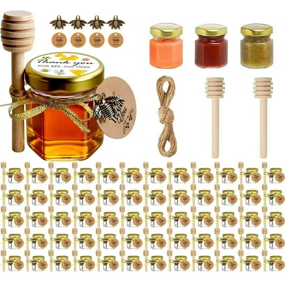 60 Pack Mini Honey Jars with Dipper - Glass Honey Jars Party Favors ...