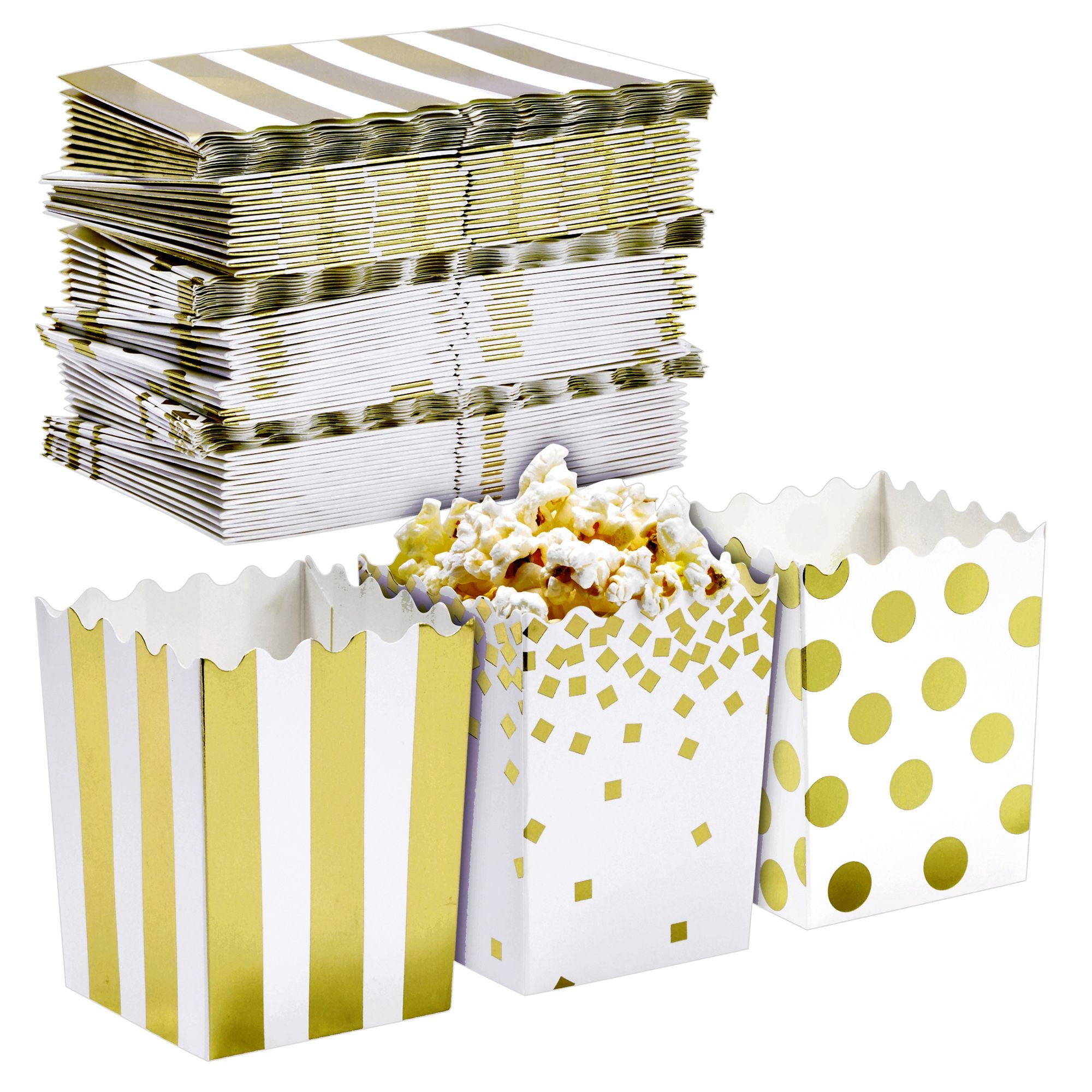Juvale Mini Popcorn Boxes, Gold Foil, 3 Designs, 60 Pack, 3x4 In Party ...