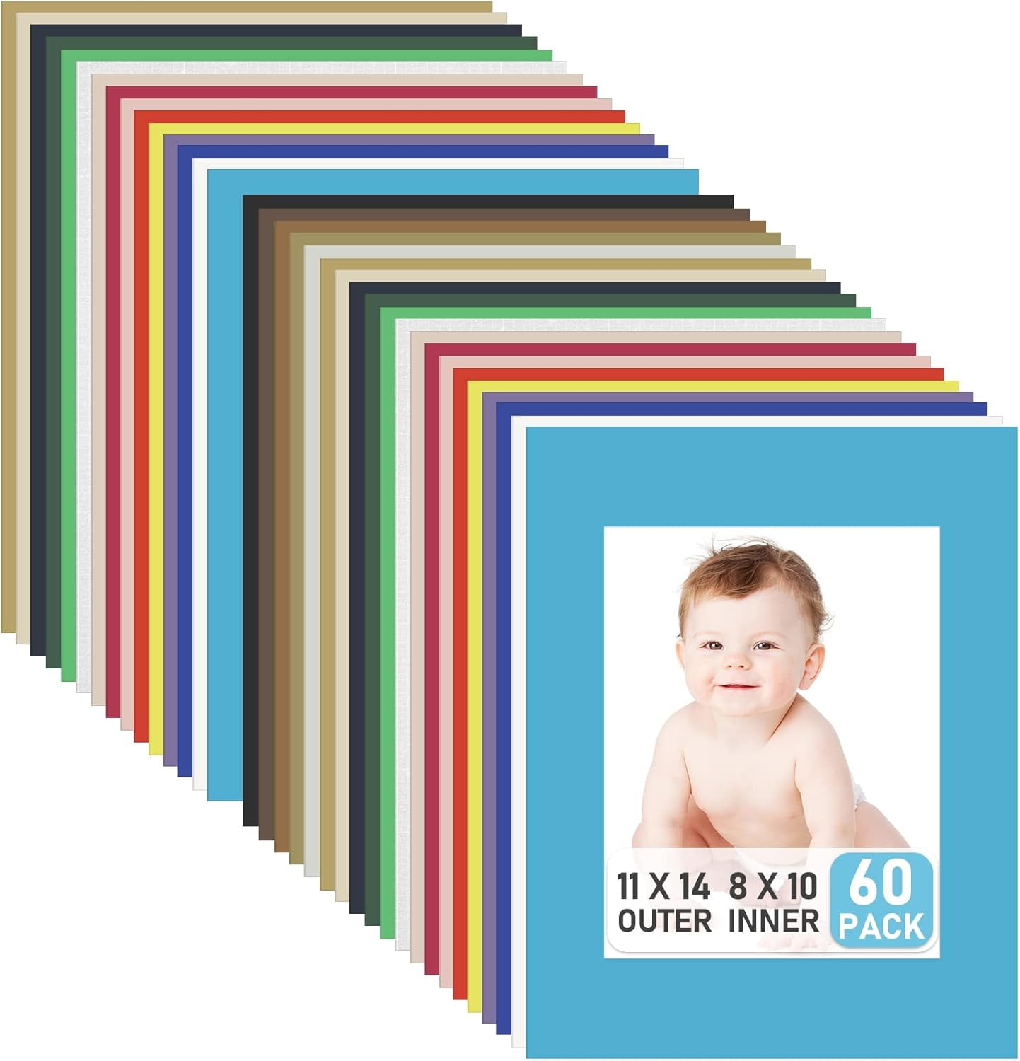 60 Pack Picture Mats 11 x 14 Inch Frame Mattes Matting with Acid Free ...