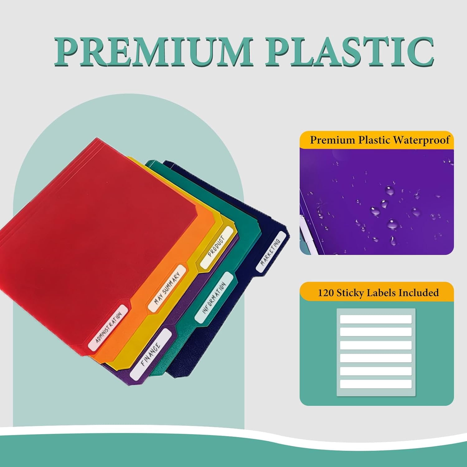 60 Pack Plastic File Folders with Tabs, Plastic Colored File Folders 9 ...