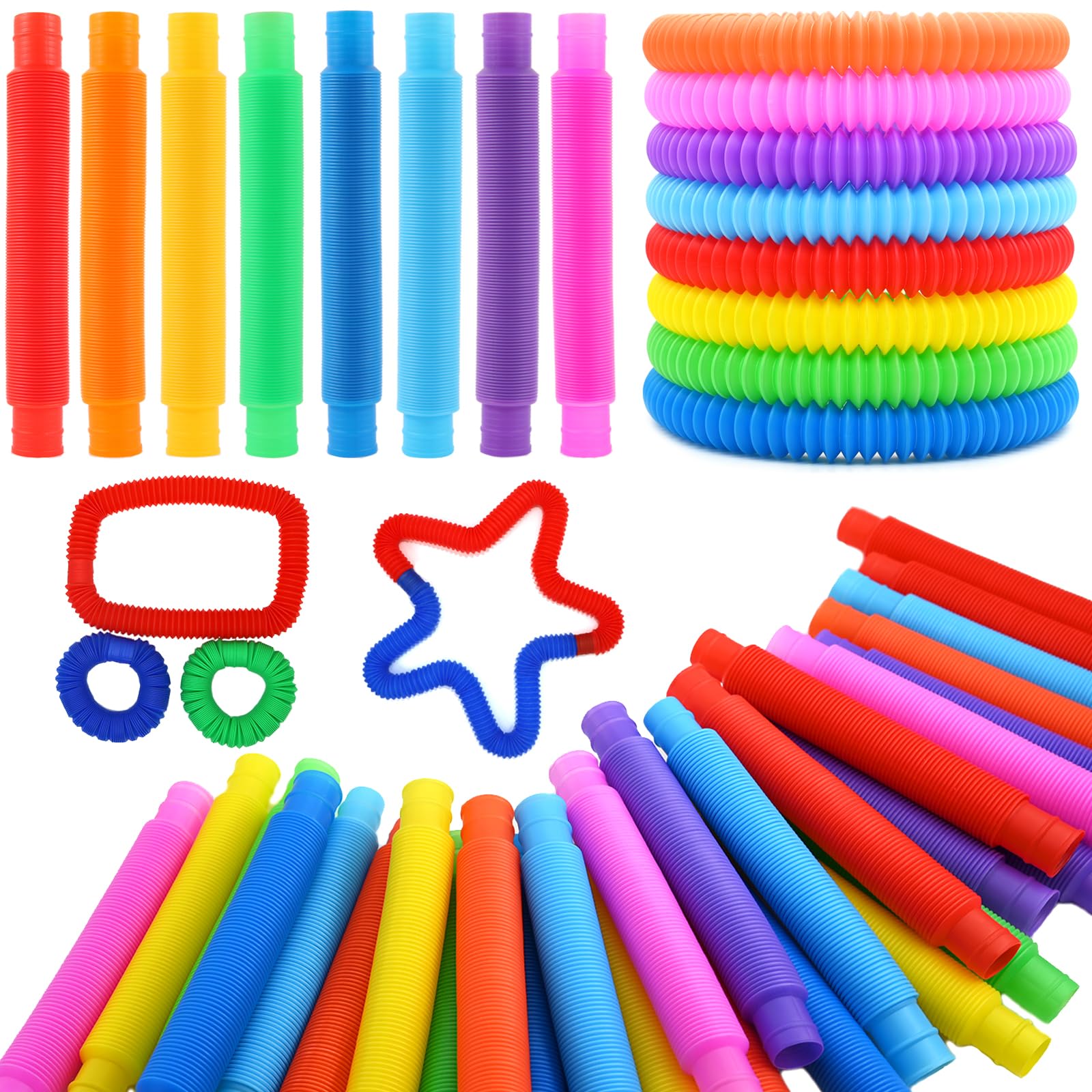 60 Pack Pop Tubes Sensory Toys, Connectable And Extendable Fidget Toys ...
