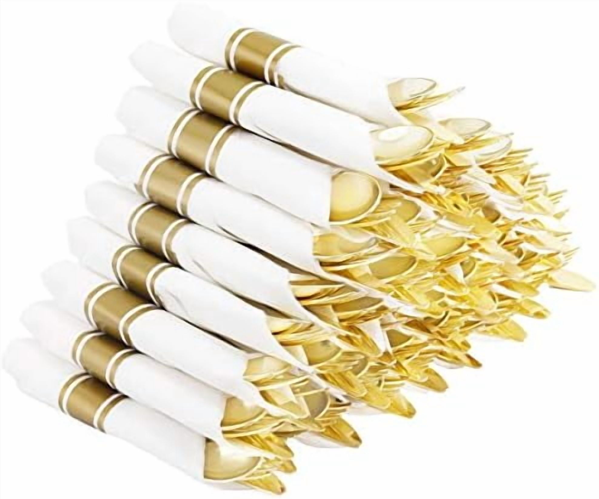 60 Pack Pre Rolled Napkins with Gold Plastic Silverware, Premium ...