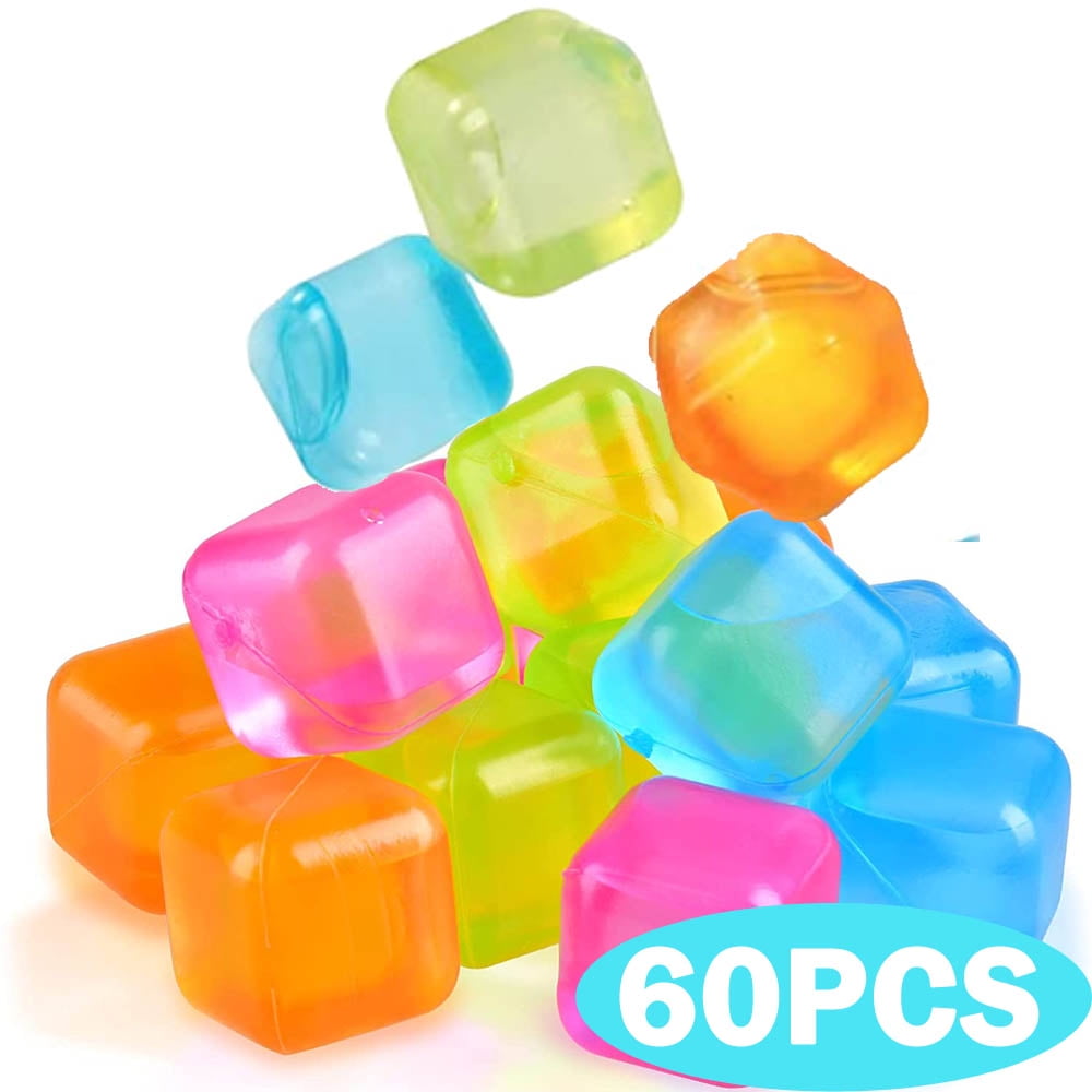 (60-Pack) Reusable Ice Cube, Refreezable Plastic Ice Cubes Reusable ...