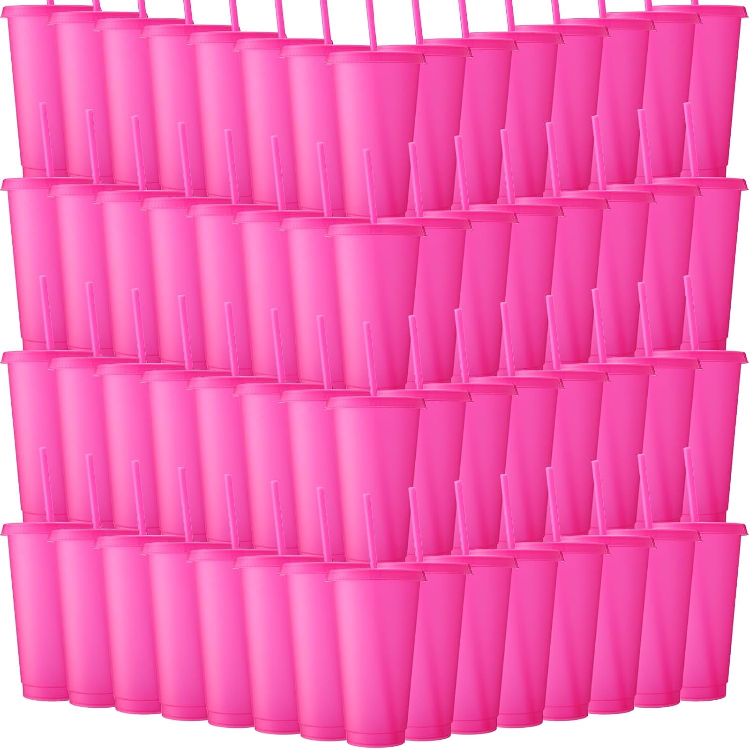 60 Pack Reusable Plastic Tumblers with Straw and Lid, 24-27 oz Bulk ...