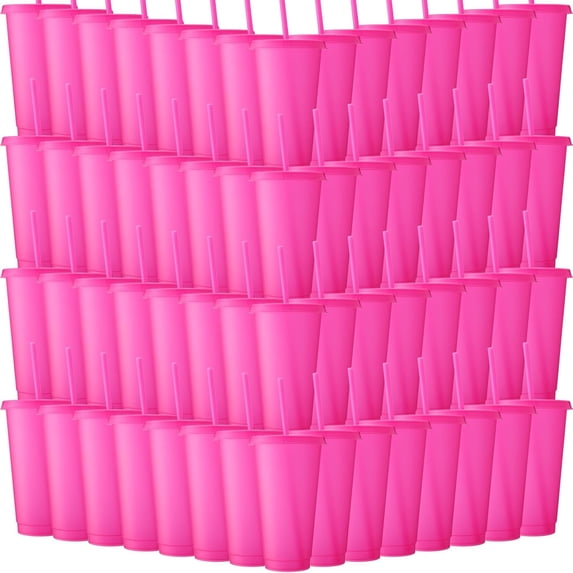60 Pack Reusable Plastic Tumblers with Straw and Lid, 24-27 oz Bulk ...